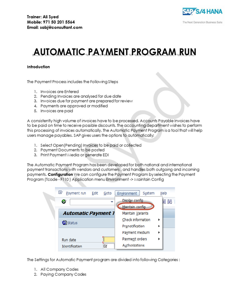Automatic Payment Program F110 - Accounts Payable Accounting | PDF | Accounts Payable | Payments