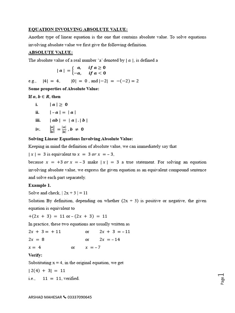 Absolute Value & Linear Inequalities | PDF | Inequality (Mathematics ...