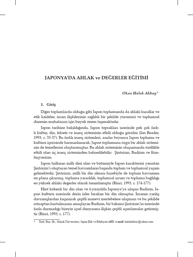 Japonyada Ahlak Ve Degerler Egitimi Okan | PDF
