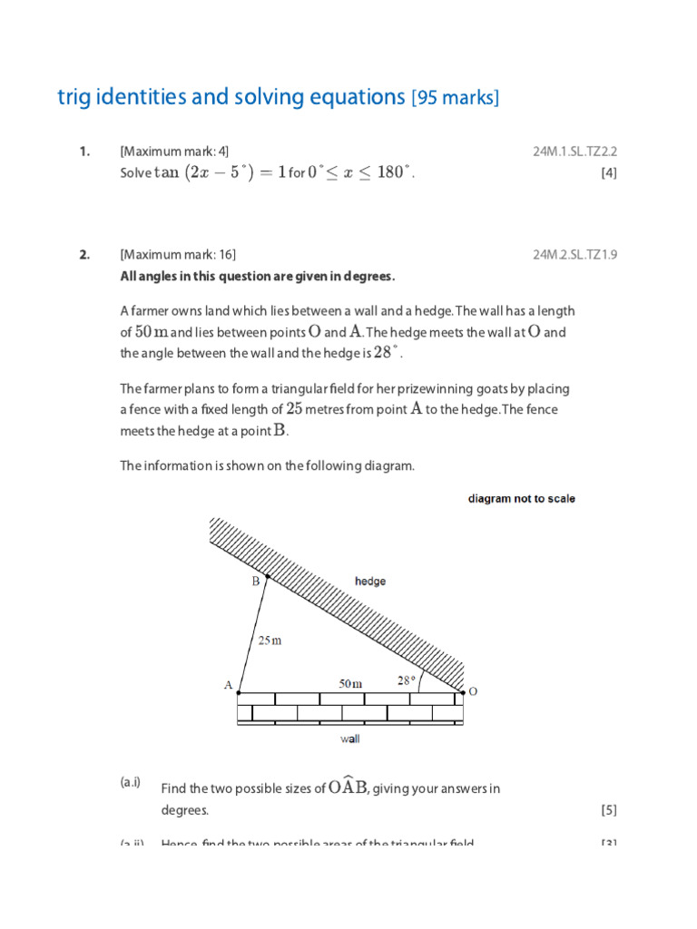 Trig Identities and Solving Equations Questions | PDF | Trigonometry ...