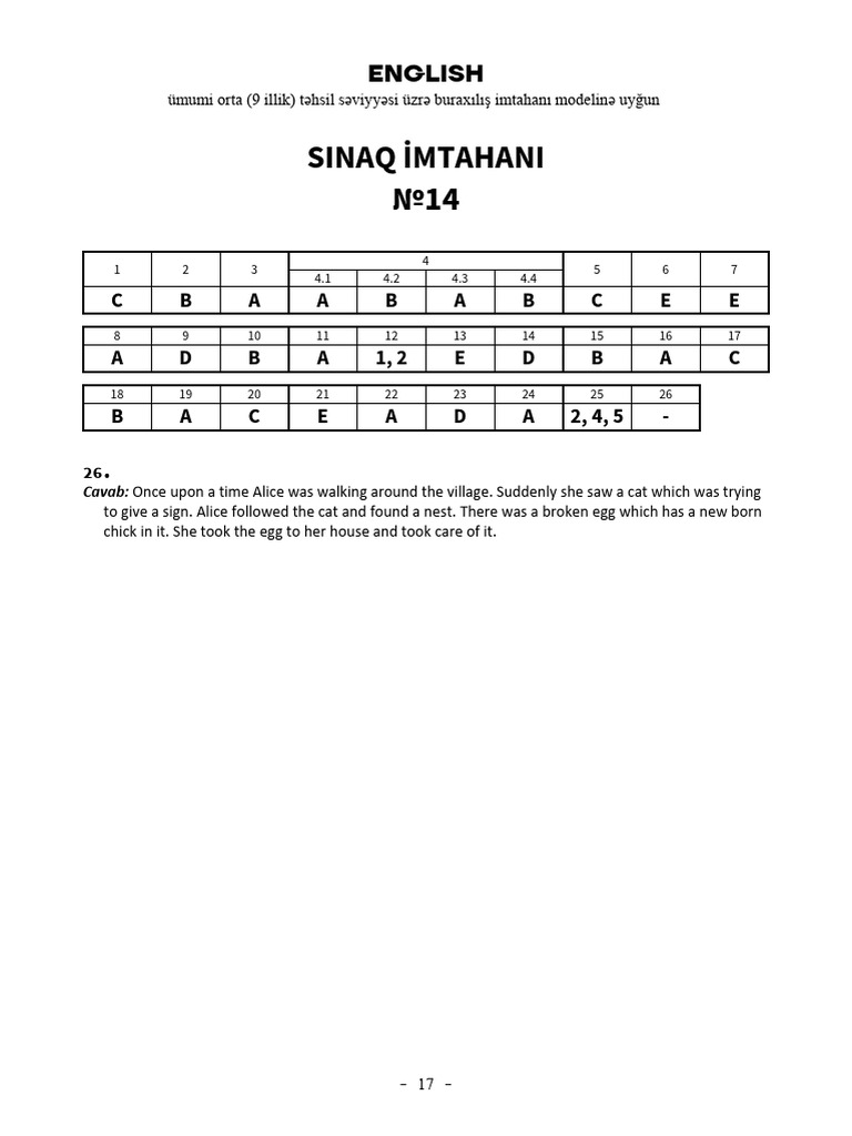 English Bura 9 Cavab Sinaq 14 | PDF