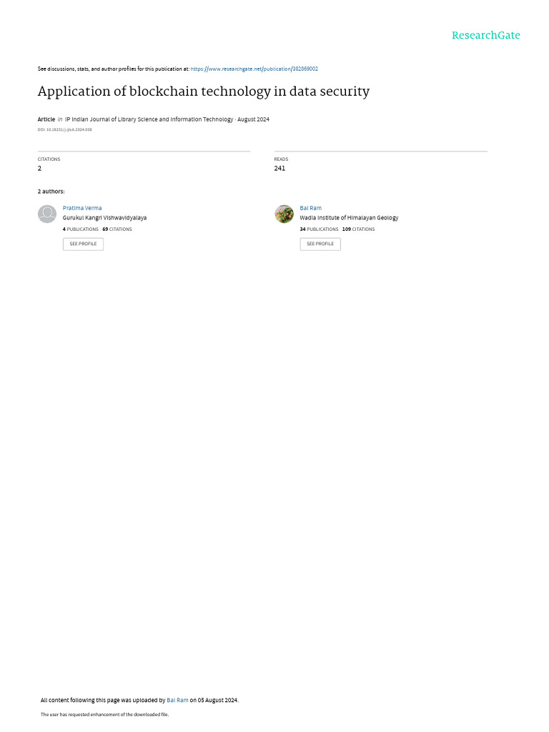 Application of Blockchain Technology in Data Security | PDF | Computer Security | Security