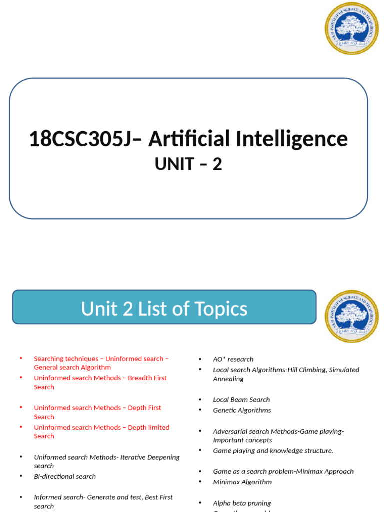 18csc305j Ai Unit 2 v3 | PDF | Computational Problems | Algorithms And Data Structures