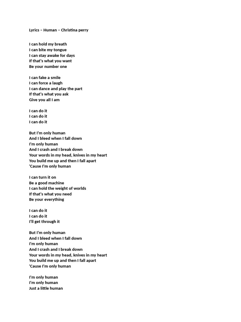 Human Lyrics by Christina Perri | PDF