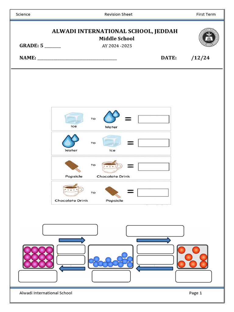 5th Grade Science Revision Sheet | PDF | Force | Water