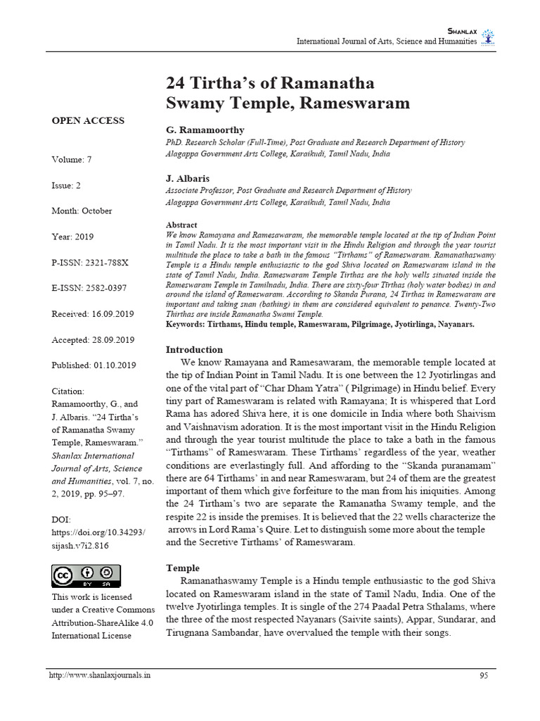 24 Tirthas of Rameswaram Temple | PDF | Hindu Deities | Hindu Mythology