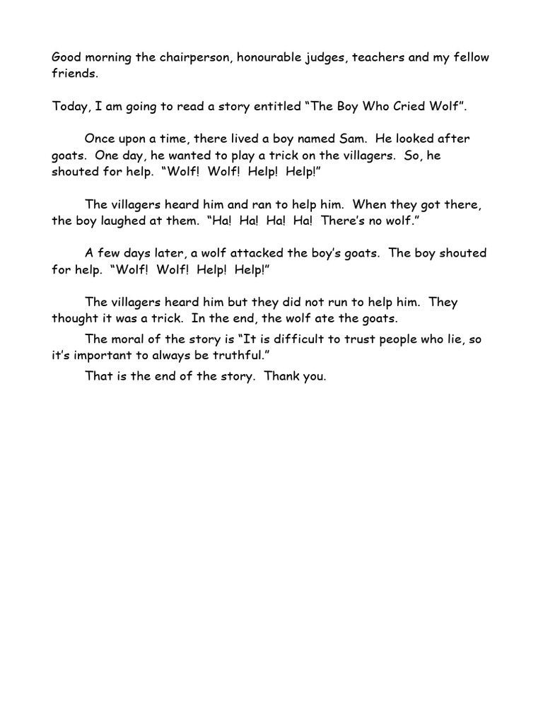The Boy Who Cried Wolf: A Moral Tale | PDF