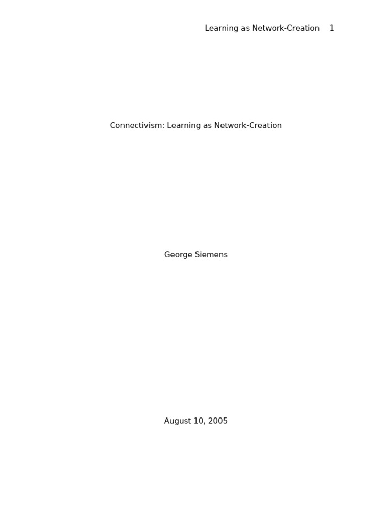SIEMENS. Connectivism Learning As Network-Creation | PDF | Learning | Knowledge