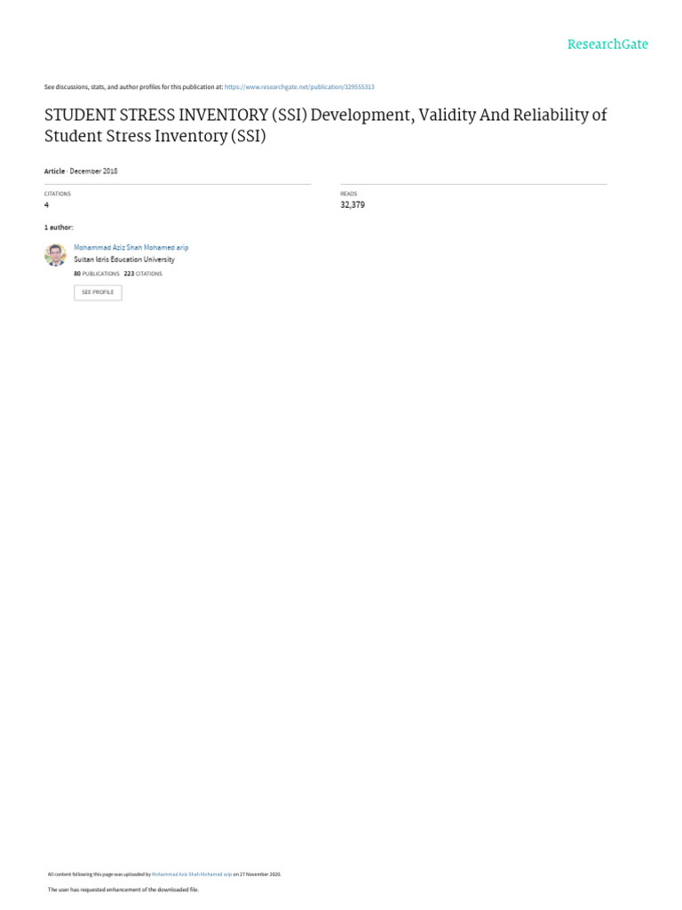 Student Stress Inventory (SSI) Overview | PDF | Validity (Statistics ...