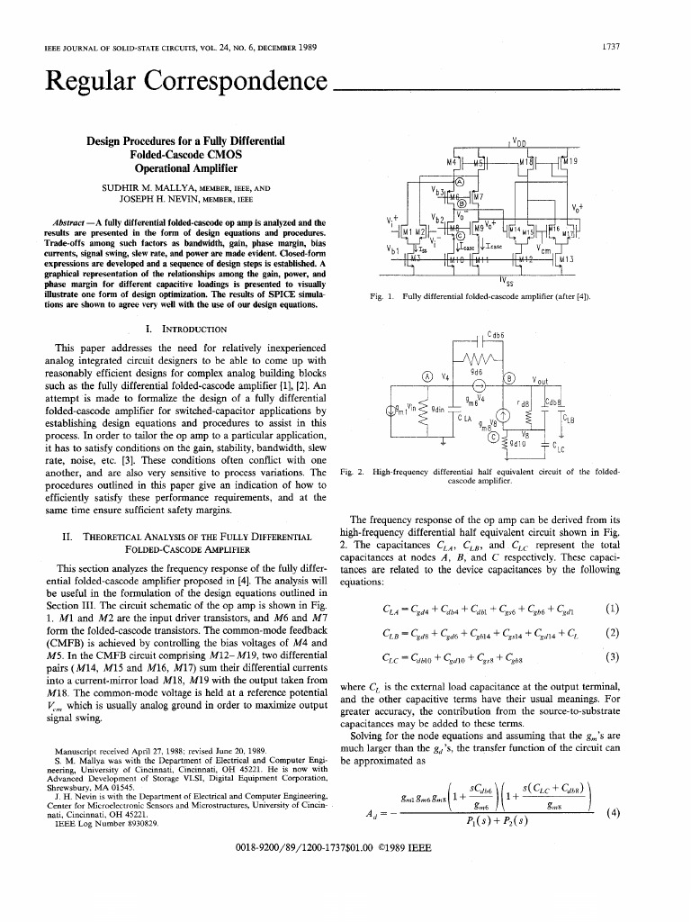 Design Procedure For Fully Differential Folded Cascode OTA | PDF