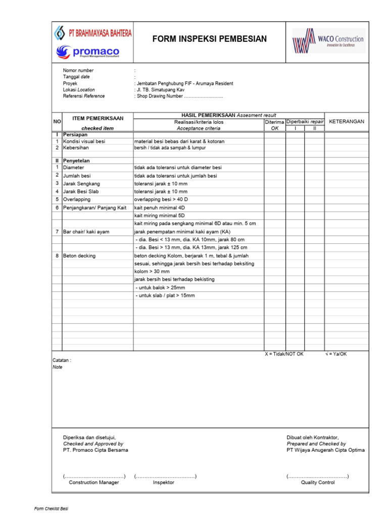 Form Checklist Pembesian | PDF