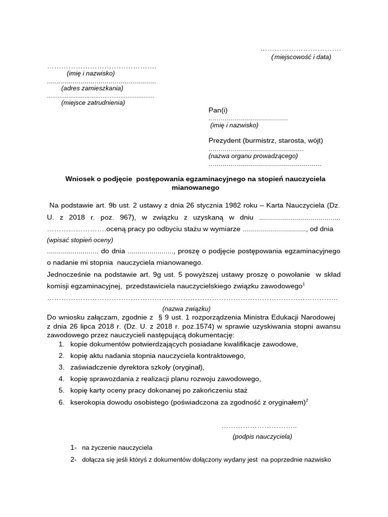 Wniosek-O-Podjęcie-Postępowania-Egzaminacyjnego Na Mianowanie | PDF