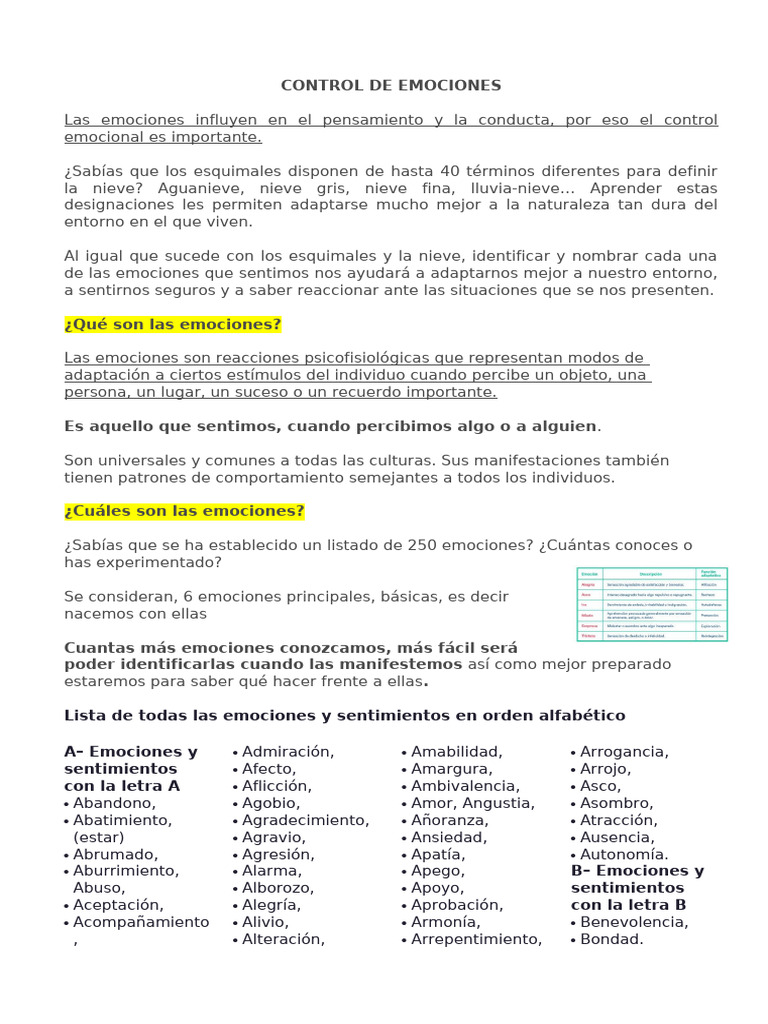 Control de Emociones y Sentimientos | PDF | Las emociones | Pensamiento