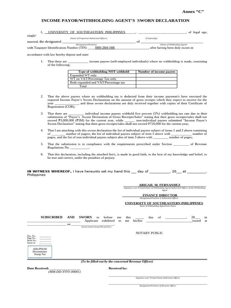 Income Payor Withholding Declaration Form | PDF | Payments | Public Finance