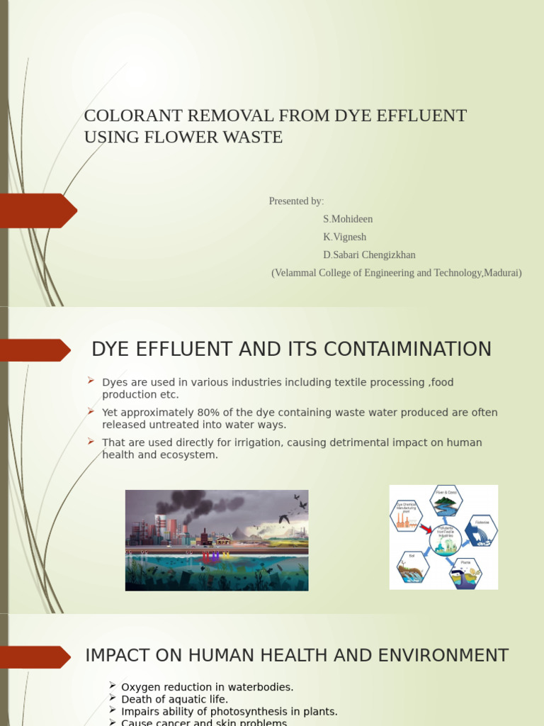 Colurant Removal From Dye Effluent Using Flower Waste | PDF | Waste | Water
