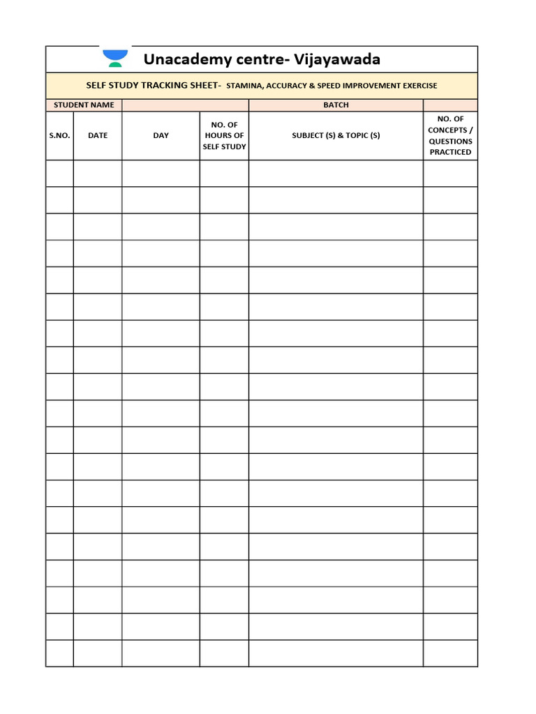 Self Study Tracking Sheet Guide | PDF