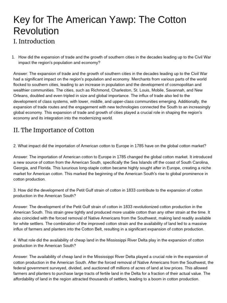 Key for The American Yawp_ The Cotton Revolution | PDF | Slavery In The ...