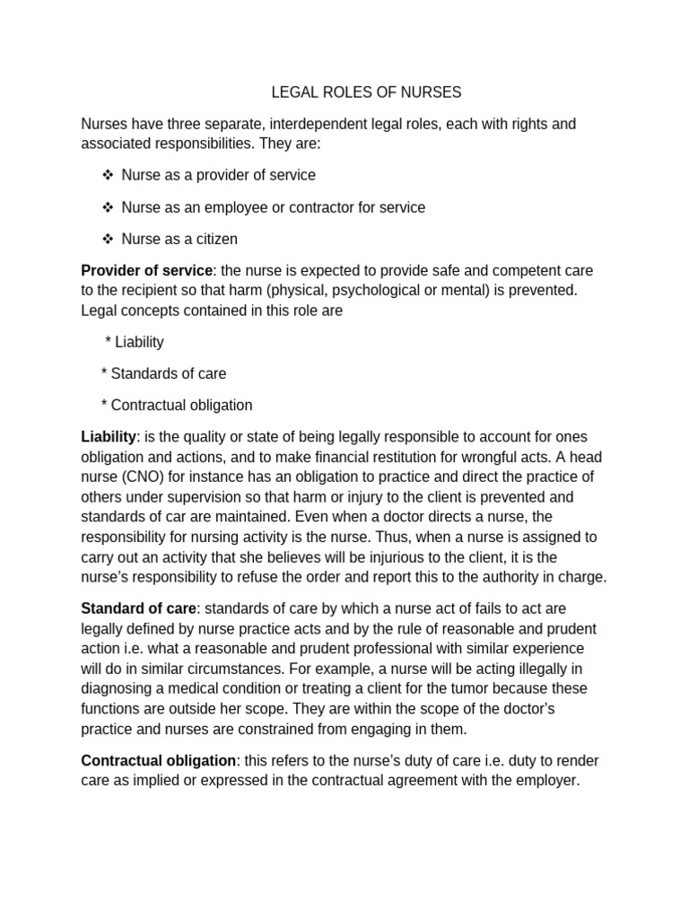 Legal Responsibilities of Nurses | PDF | Professional Liability ...