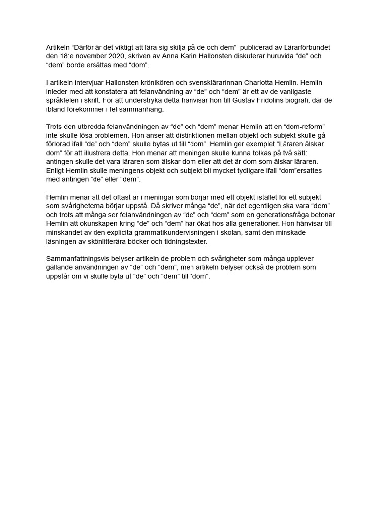 Därför Är Det Viktigt Att Lära Sig Skilja På de Och Dem-Pm-1 | PDF
