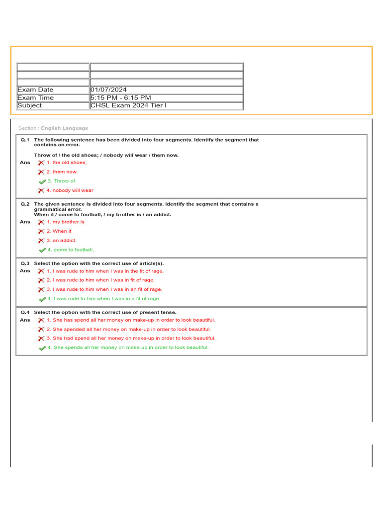 SSC CHSL Exam 2024 Tier I Official Paper Held On 01 Jul 2024 Shift 4 ...