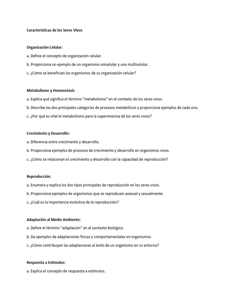 Características Esenciales de los Seres Vivos | PDF