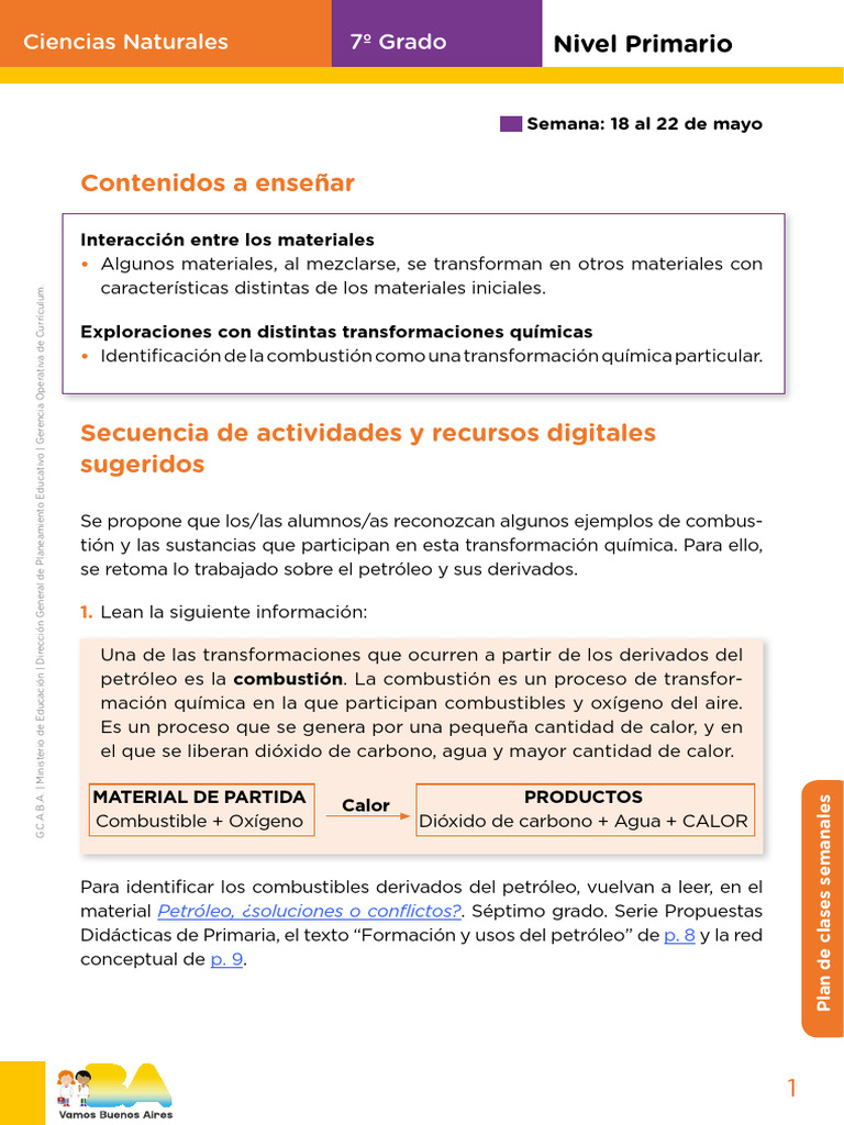Plan Clases Prim Csnat 7 Q2mayo | PDF | Petróleo | Combustibles