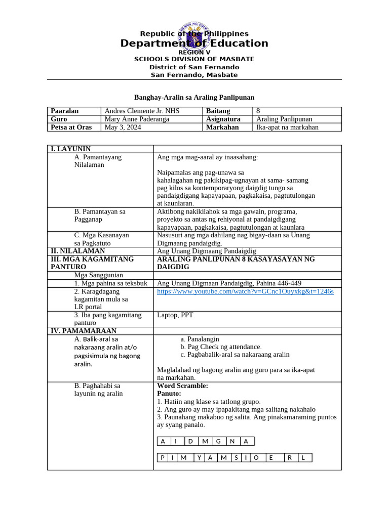 Lesson Plan - Aralin G8 | PDF