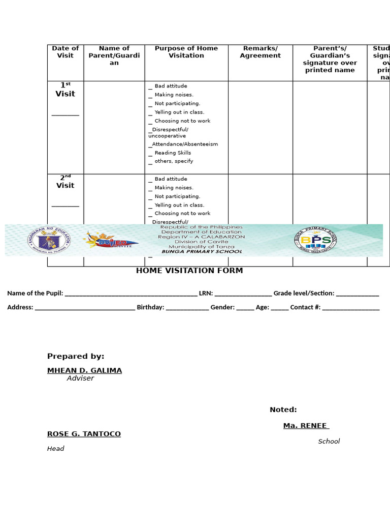 Home Visitation Form 2023 | PDF