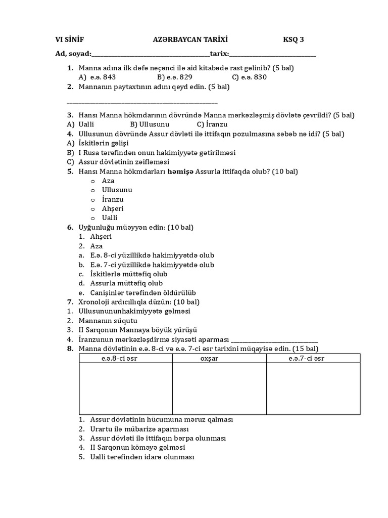 VI SİNİF AZƏRBAYCAN TARİXİ KSQ 3.docx · versiya 1 | PDF