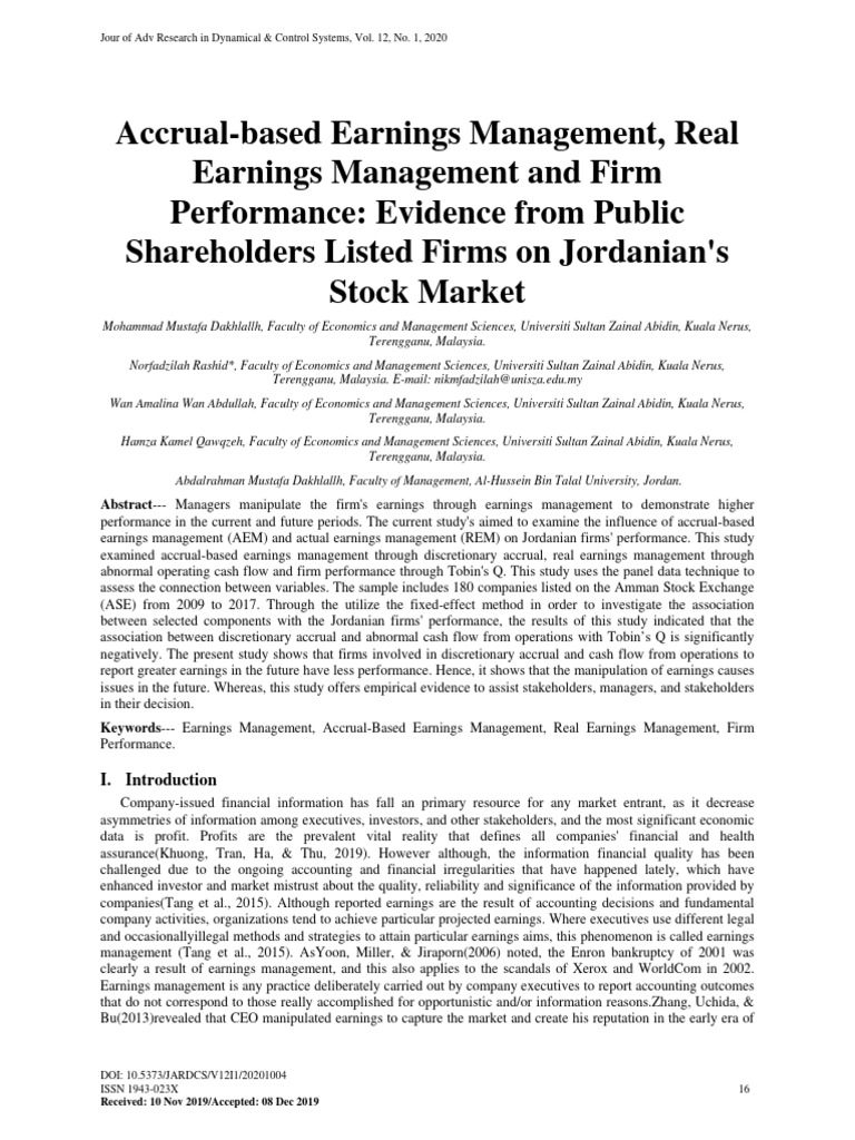 Earnings Management and Firm Performance in Jordan | PDF | Coefficient ...