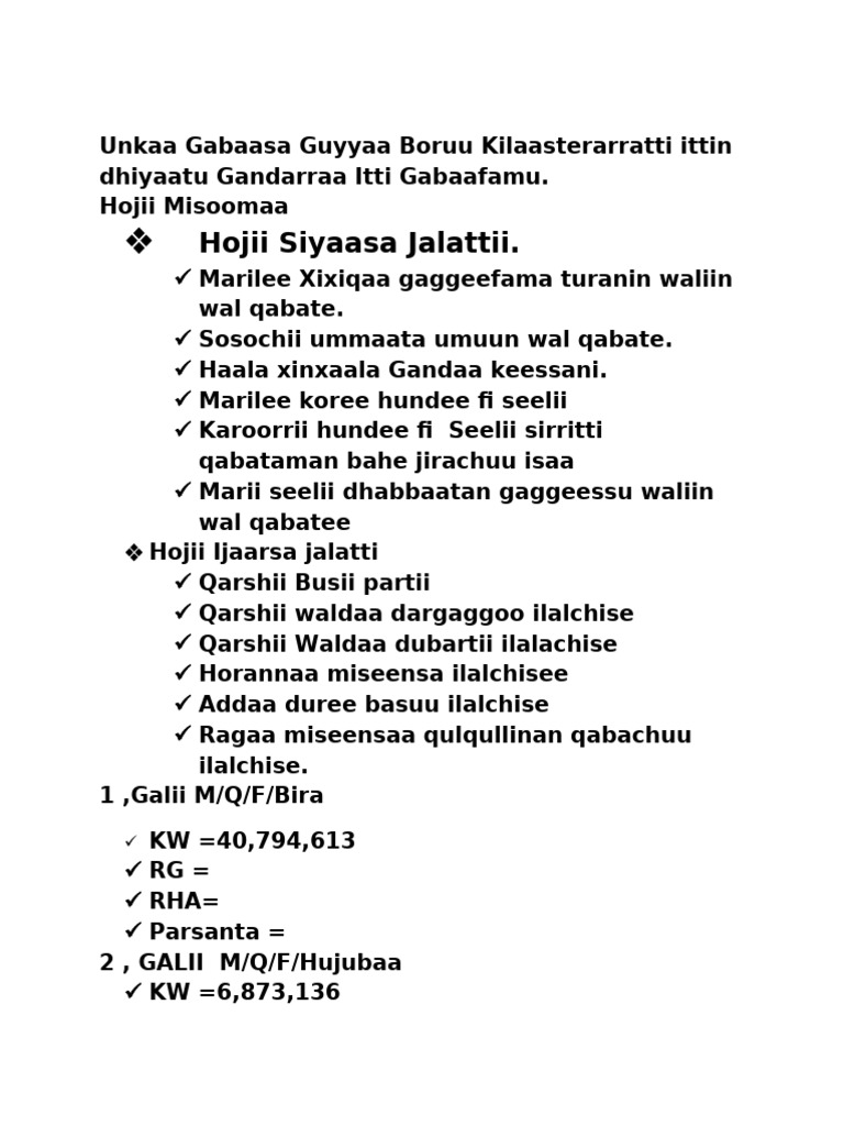 Unkaa Gabaasa Guyyaa Guyyaan Gandarraa Itti Gabaafamu | PDF
