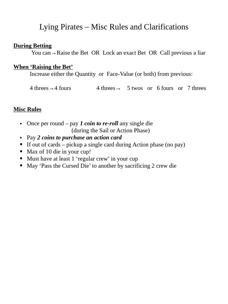 Lying Pirates Game Rules Explained | PDF