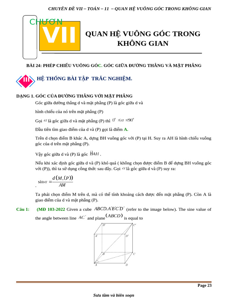Phep Chieu Vuong Goc Goc Giua DT Va MP TN de | PDF