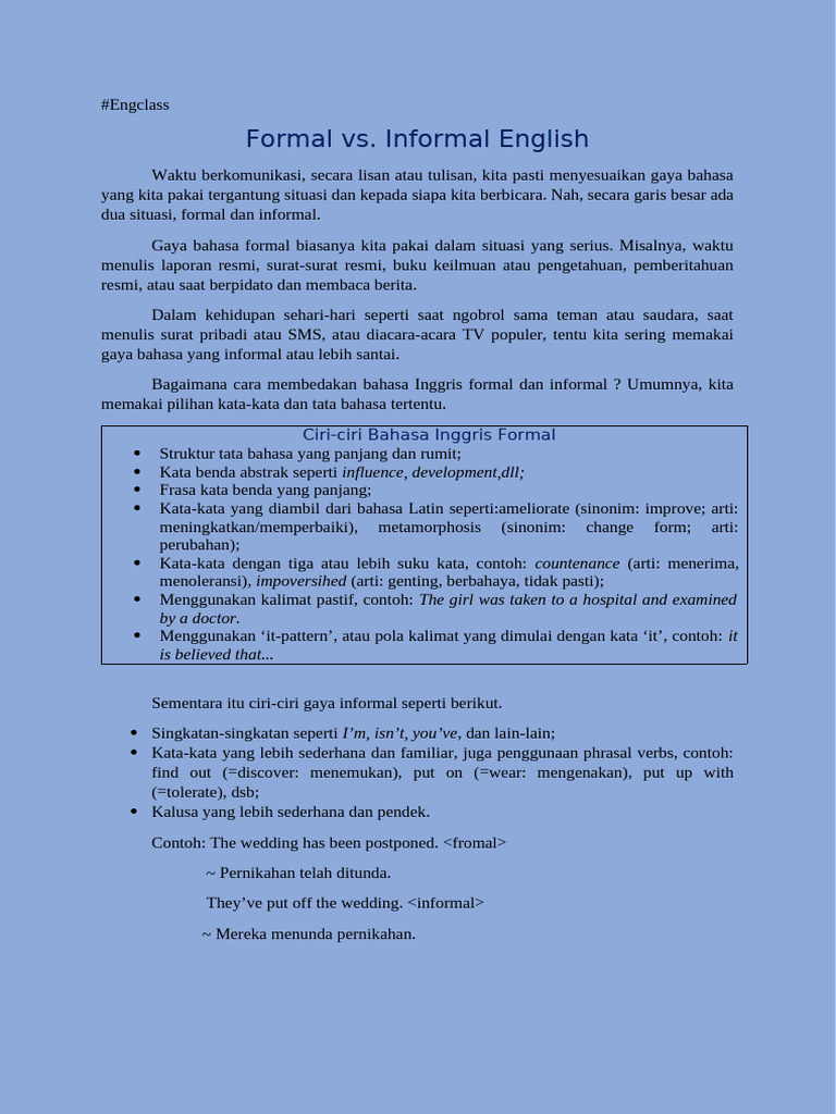 Membedakan Bahasa Inggris Formal dan Informal | PDF