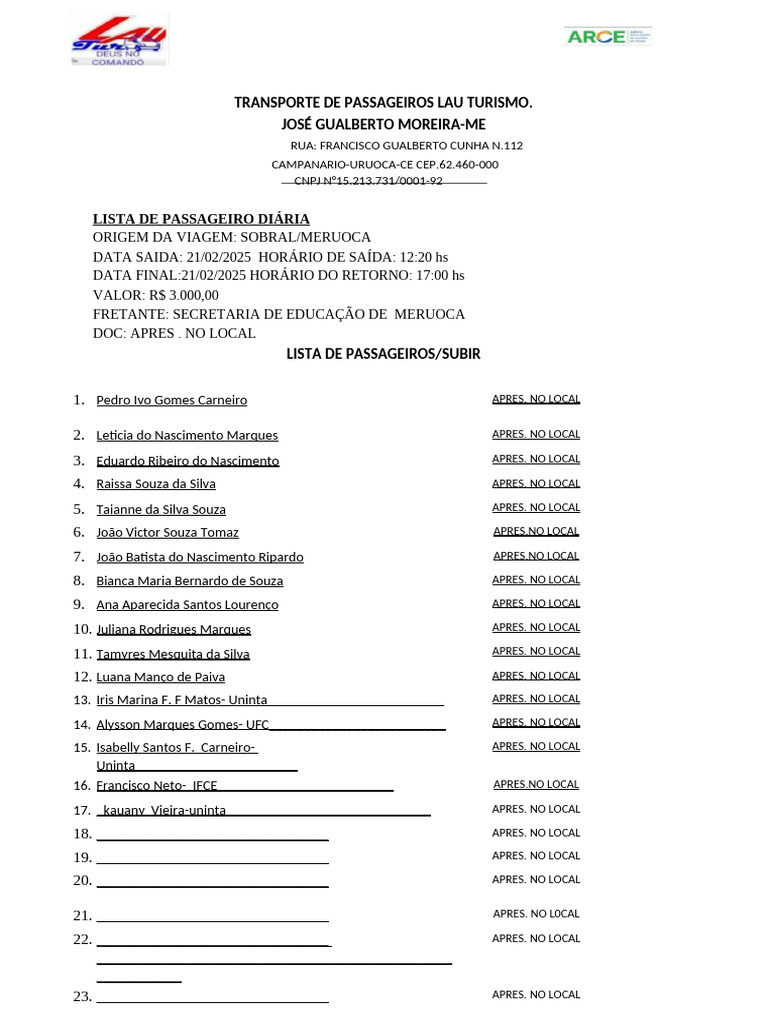 Transporte de Passageiros Lau Turismo Subir-1 | PDF