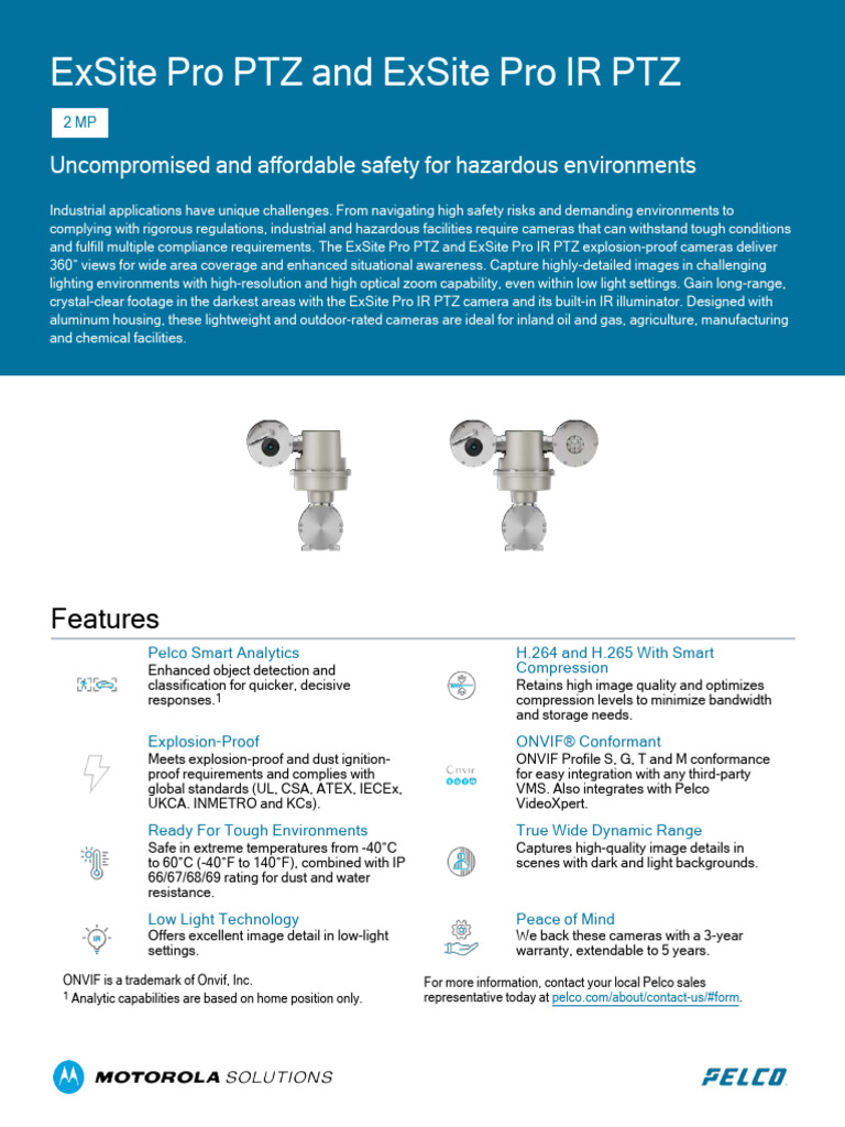 Pelco Exsite Pro PTZ Specification Sheet en - 2 | PDF | Pixel