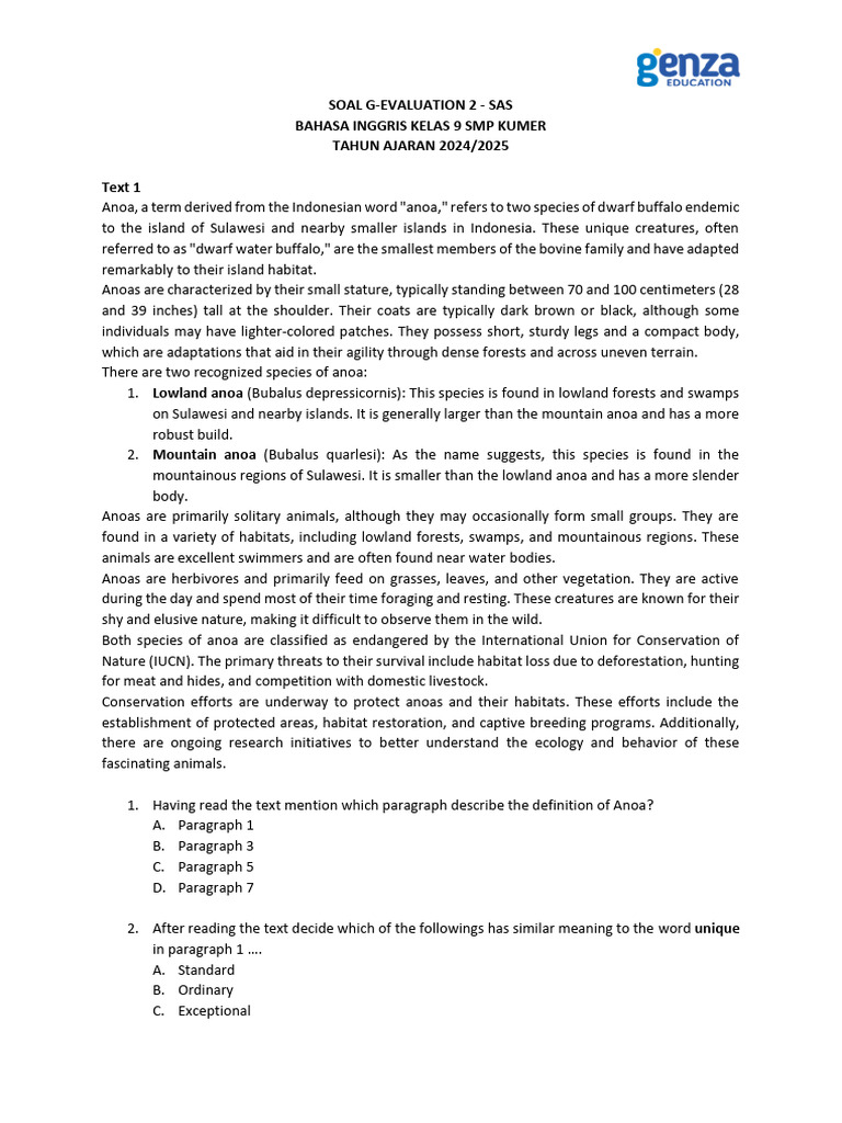Soal 9 SMP Kumer Bahasa Inggris - G-Eval 2 - SAS | PDF | Zoology