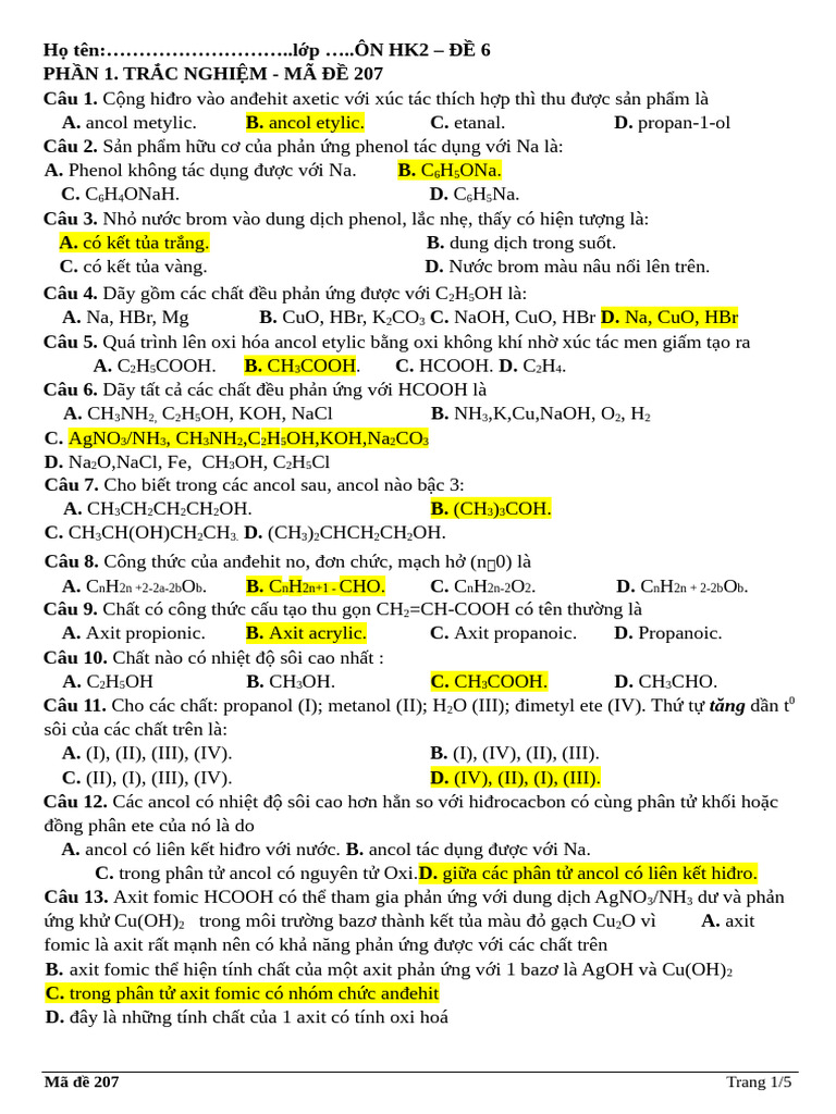 ôn hk2 đề 6 | PDF