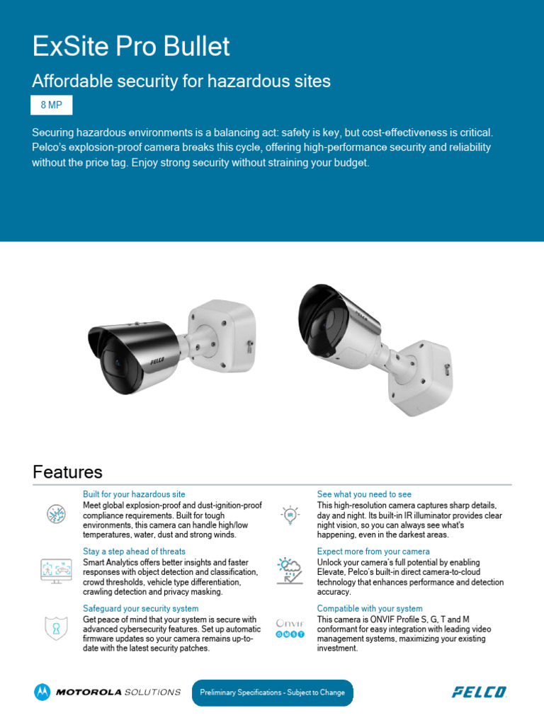 Preliminary Datasheet - ExSite Pro Bullet | PDF | Frame Rate | Camera