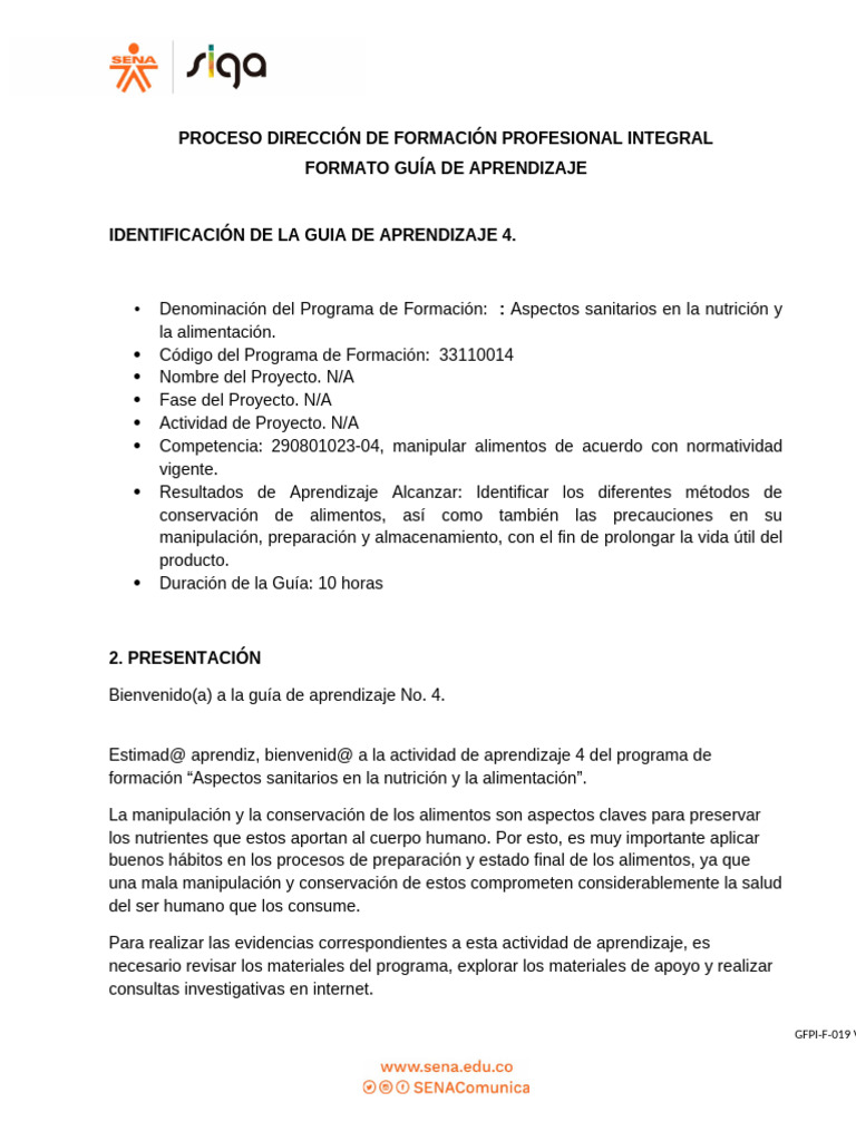 Gfpi-F-019 - Guia - de - Aprendizaje 4 | PDF | Agua | Alimentos