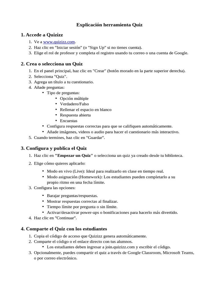 Guía para usar Quizizz en clase | PDF | Software