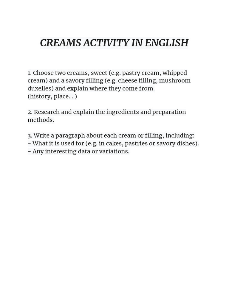 Creams Activity in English | PDF