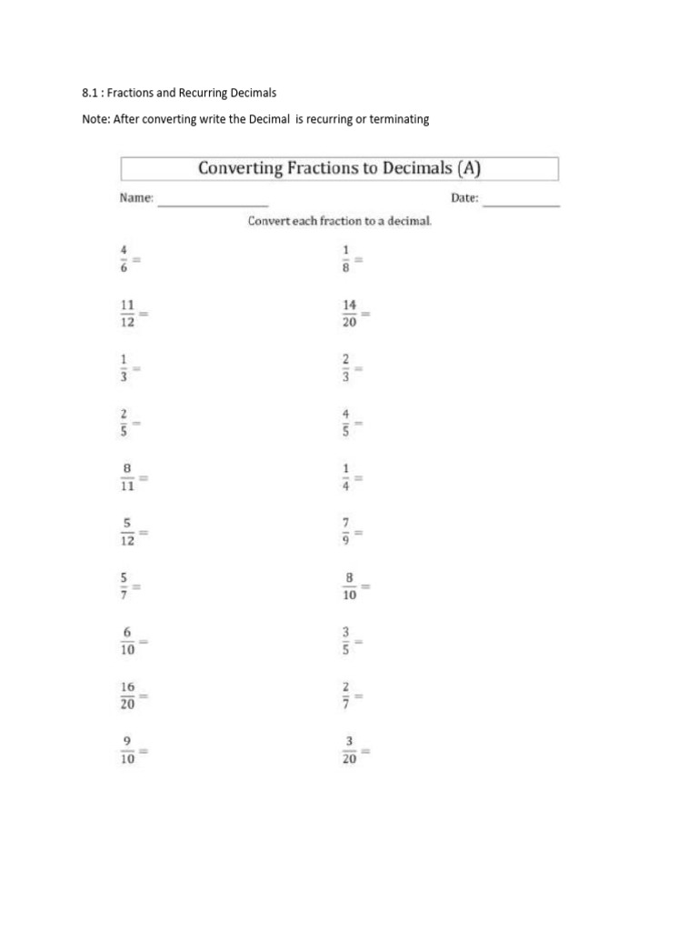8.1 Fraction and Recurring Decimals | PDF