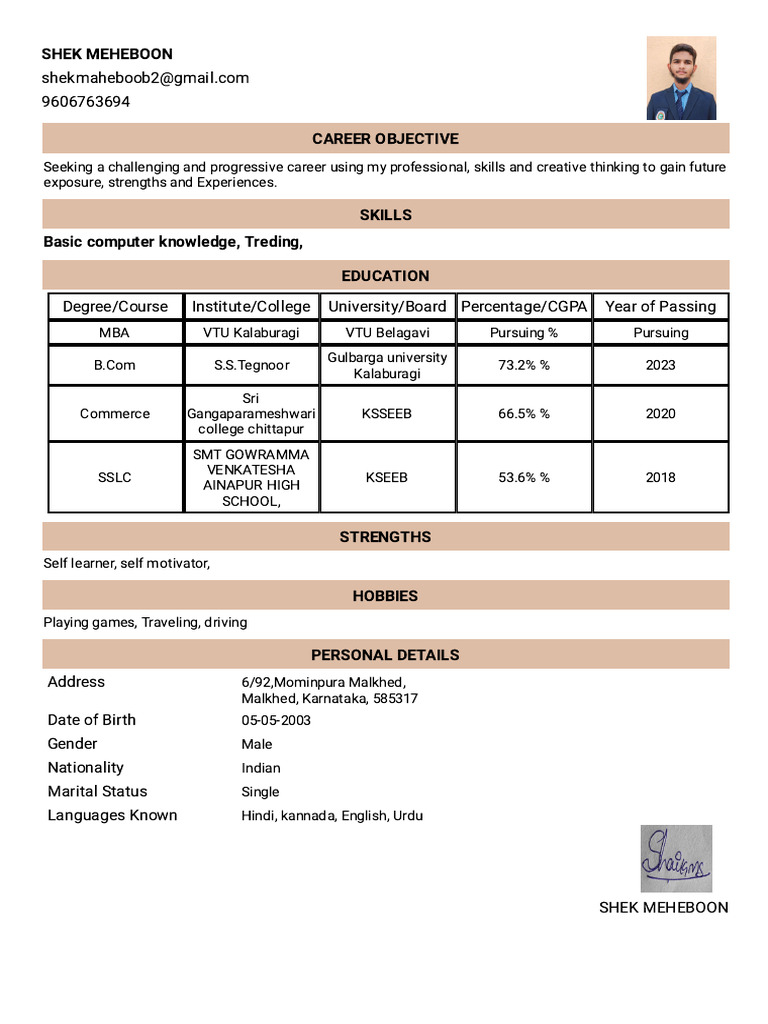 Shek Meheboob Resume | PDF