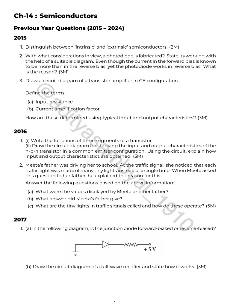 Class 12 Semiconductors PYQs | PDF | P–N Junction | Semiconductors