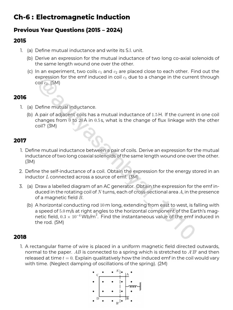 Class 12 Emi Pyqs | PDF | Inductance | Inductor