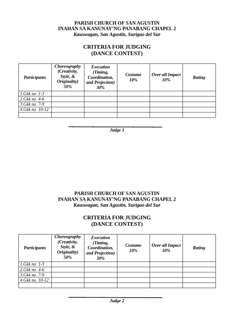 Dance and Singing Contest Judging Criteria | PDF | Singing | Music ...