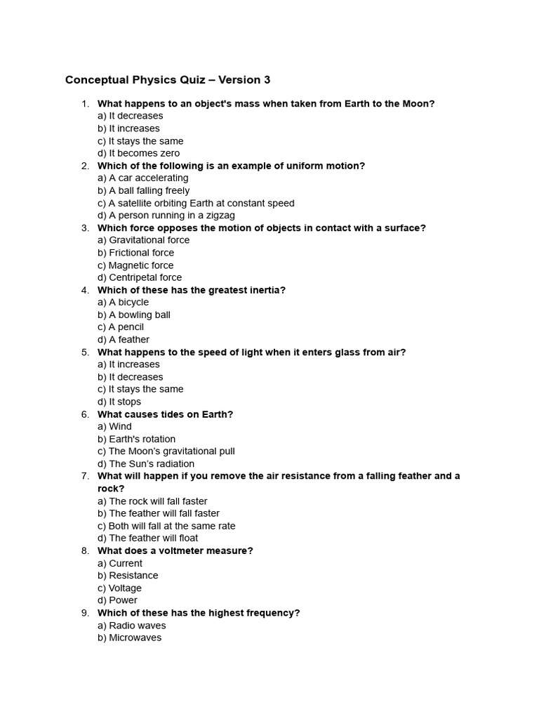 Physics Quiz 4 | PDF