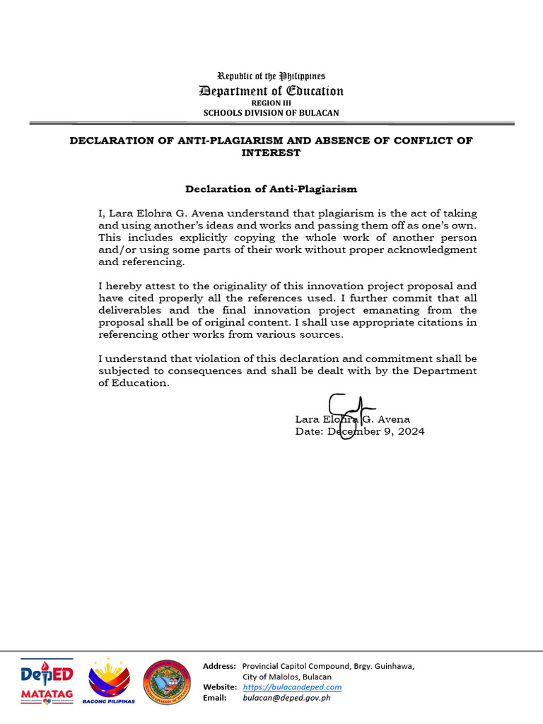 FORM 4 Declaration of Anti Plagiarism | PDF