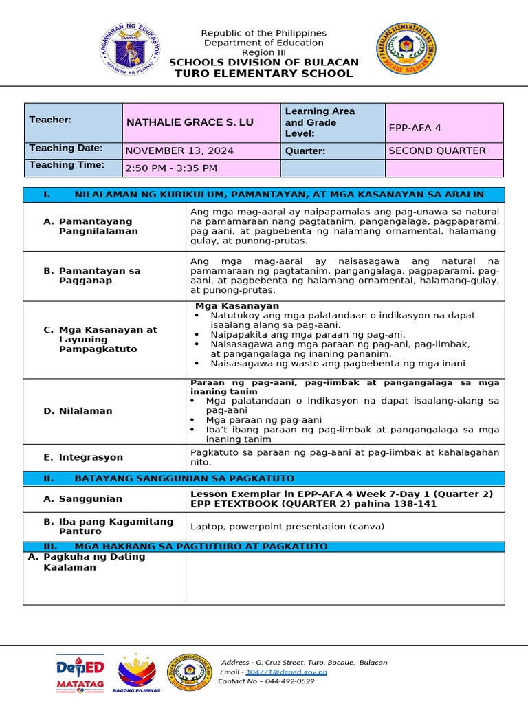 DLP Cot Epp Matatag | PDF